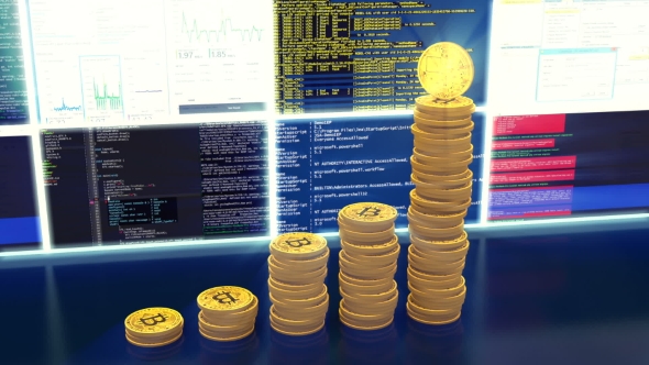 Mining Bitcoins, Blue Light Rays, Loop, Motion Graphics | VideoHive