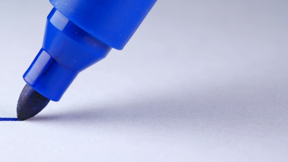 People Blue Marker Draws a Straight Line on a White Sheet, Stock Footage
