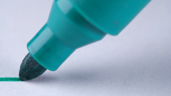 People Green Marker Draws a Straight Line on a White Sheet, Stock Footage