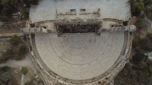 Aerial View of Odeon of Herodes Atticus Located at the Foot of the Acropolis, Stock Footage