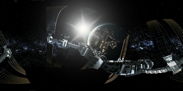 Astronaut and International Space Station Orbiting Earth in Virtual ...