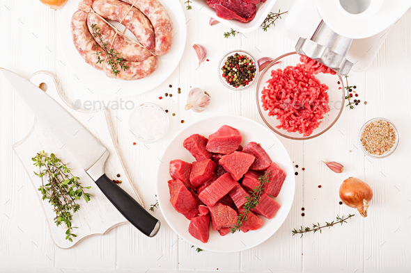 The process of preparing forcemeat by means of a meat grinder. Stock ...