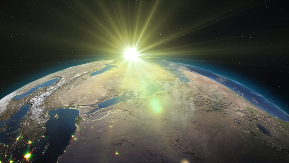 Realistic Earth Rotating in Space. On the Planet Earth is Visible the ...