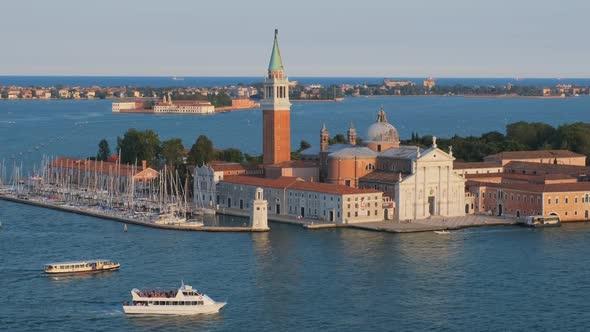 Aerial View of Venice Lagoon with Boats and San Giorgio Di Maggiore ...