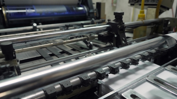 Process of Offset Print on Vintage Old Printing Machine in Retro Style ...