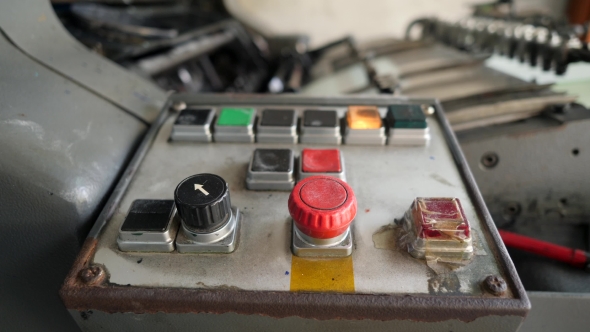 Vintage Old Printing Machine Control Buttons in Typography, Stock Footage