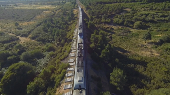 Top View of Train and Railway in the Country, Sunset, Stock Footage
