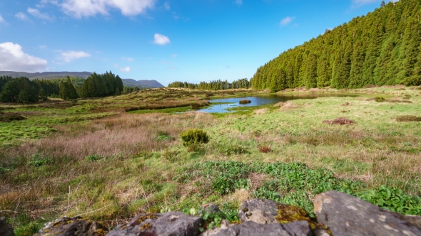 "Lagoa Do Negro" (Black Lagoon) in Terceira Island, Azores, Stock Footage