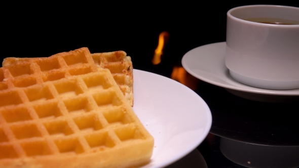 Waffles and Green Tea for Breakfast, Stock Footage | VideoHive