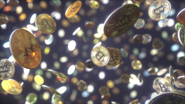 Multiple Falling Bitcoin Tokens, Motion Graphics | VideoHive