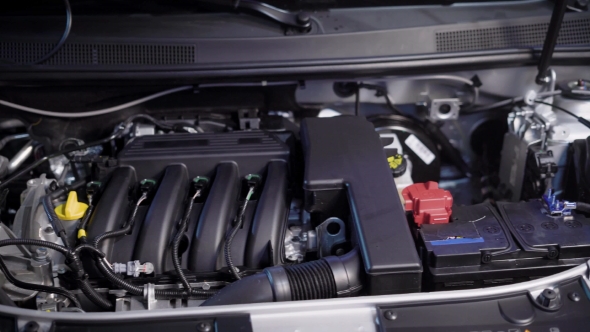 Clear Engine and Opened Hood of Car in Service, Stock Footage | VideoHive