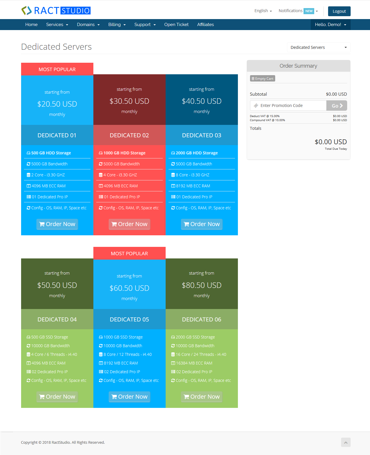 AJAX Hosting Cart - WHMCS Order Form Template - One-Page Order ...
