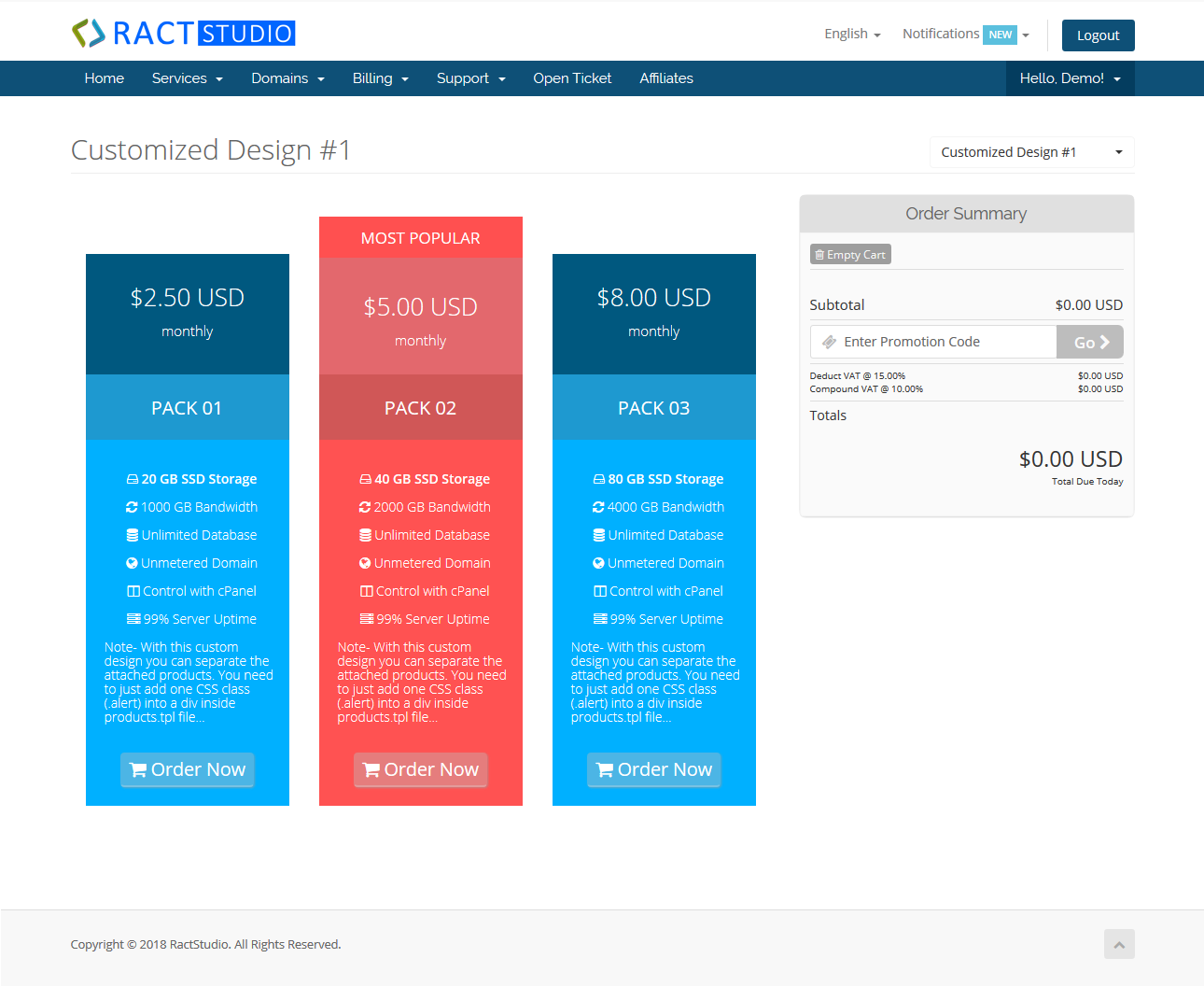 AJAX Hosting Cart - WHMCS Order Form Template - One-Page Order ...