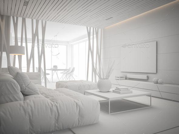 Interior modern design room 3D illustration Stock Photo by hemul75
