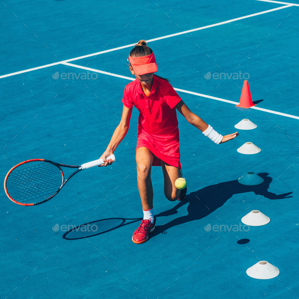 Girl on tennis training Stock Photo by microgen | PhotoDune