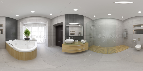 Spherical 360 panorama projection Interior of the modern bathroom 3D ...