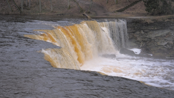 Wide Huge and Powerful Waterfall in all its Glory on a Winter Day ...