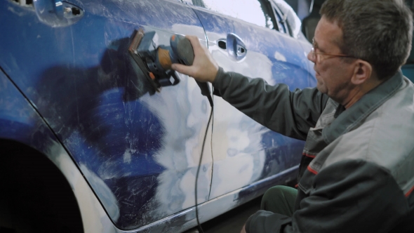 Car Mechanic Sanding Car, Stock Footage | VideoHive