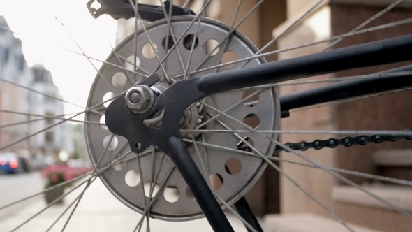 Toned Footage of Spinning Wheel of Old Bicycle, Stock Footage | VideoHive