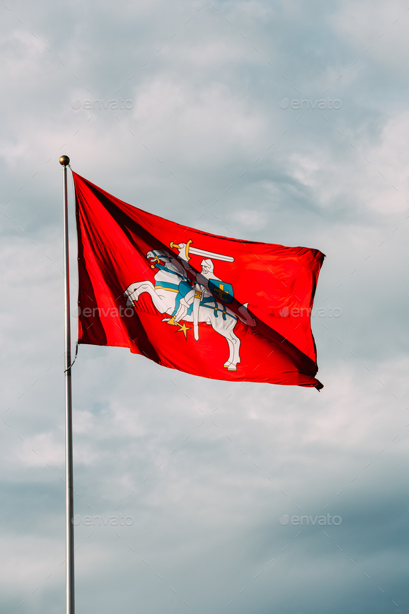 Coat Of Arms Of Lithuania On The State (Historical) Flag Of Lith Stock ...