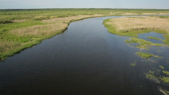 Aerial View of Bog Lands Near the River Valley, Stock Footage | VideoHive