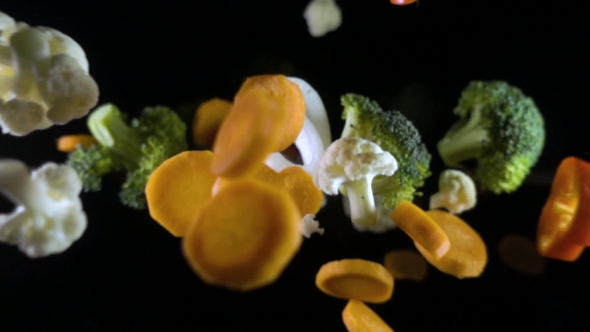 Flying Vegetables Isoleted on Black Background., Stock Footage | VideoHive