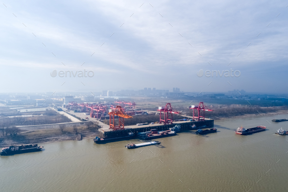 inland container terminal on jiujiang Stock Photo by chuyu2014 | PhotoDune