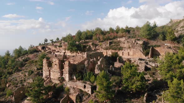 Warrior temple ruins. Ancient city in mountains. Destroyed old brick ...