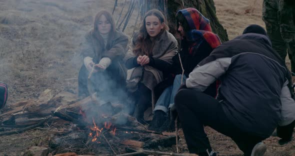 Refugees Around Bonfire During War Crisis, Stock Footage | VideoHive