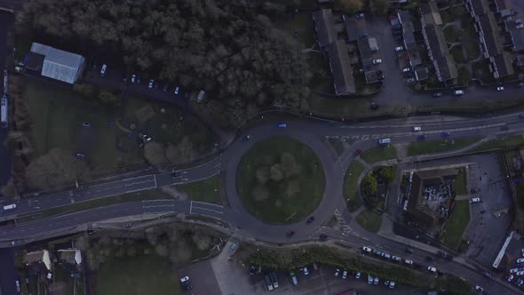 Top down drone shot of large UK roundabout suburban Watford, Stock Footage