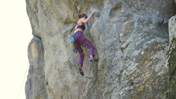 Young Woman Climber Falling Down After Failed Attemp to Climb Steep ...