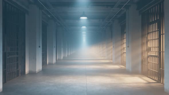 Loopable animation of jail corridor. Inspiring Lighting. Endless walk ...