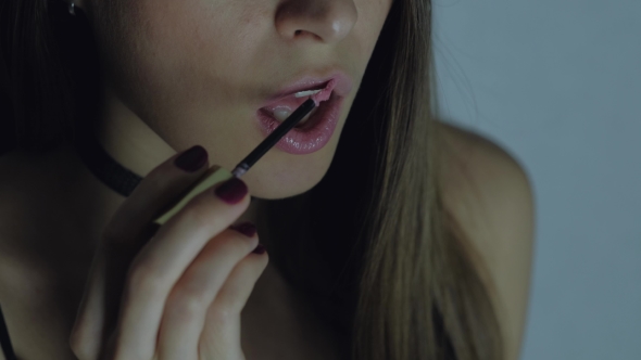The Model Lipstick Pink Lip Gloss., Stock Footage | VideoHive