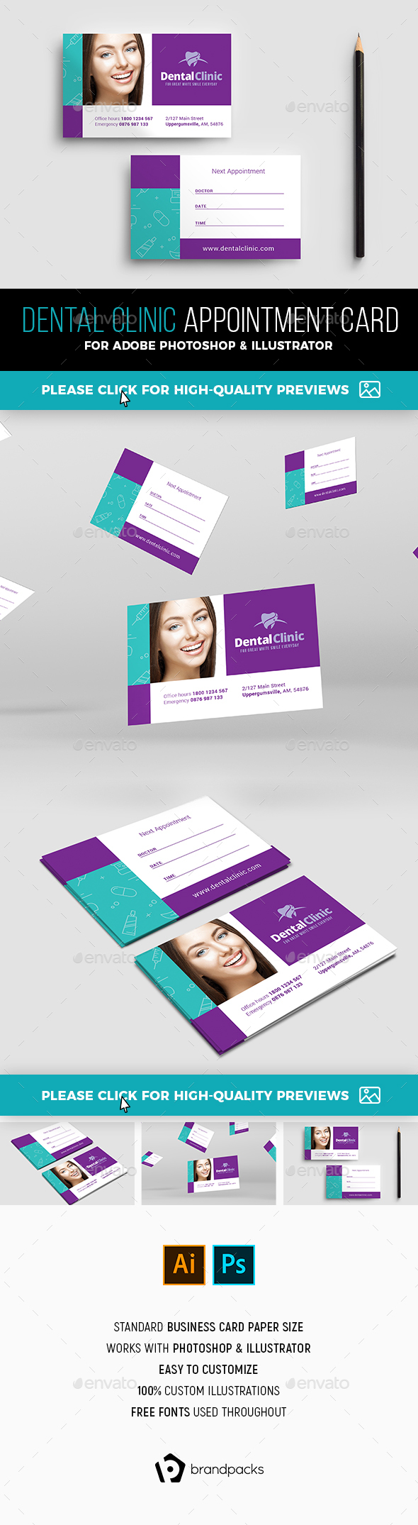 Dental Clinic Appointment Card Template by BrandPacks | GraphicRiver
