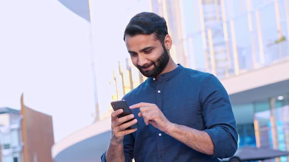 Indian Business Man Using Smartphone Standing in Urban City Street ...