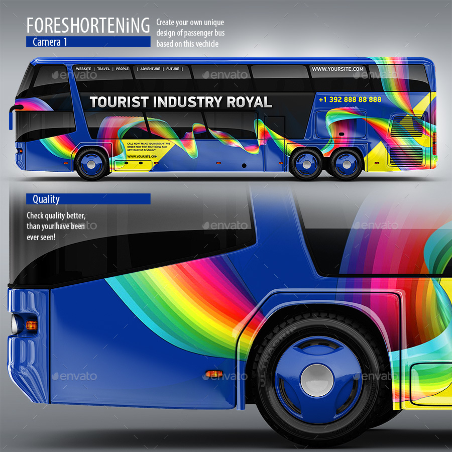 Tourist Bus, Passenger Coach, Double-Decker Bus Mock-Up, Graphics ...