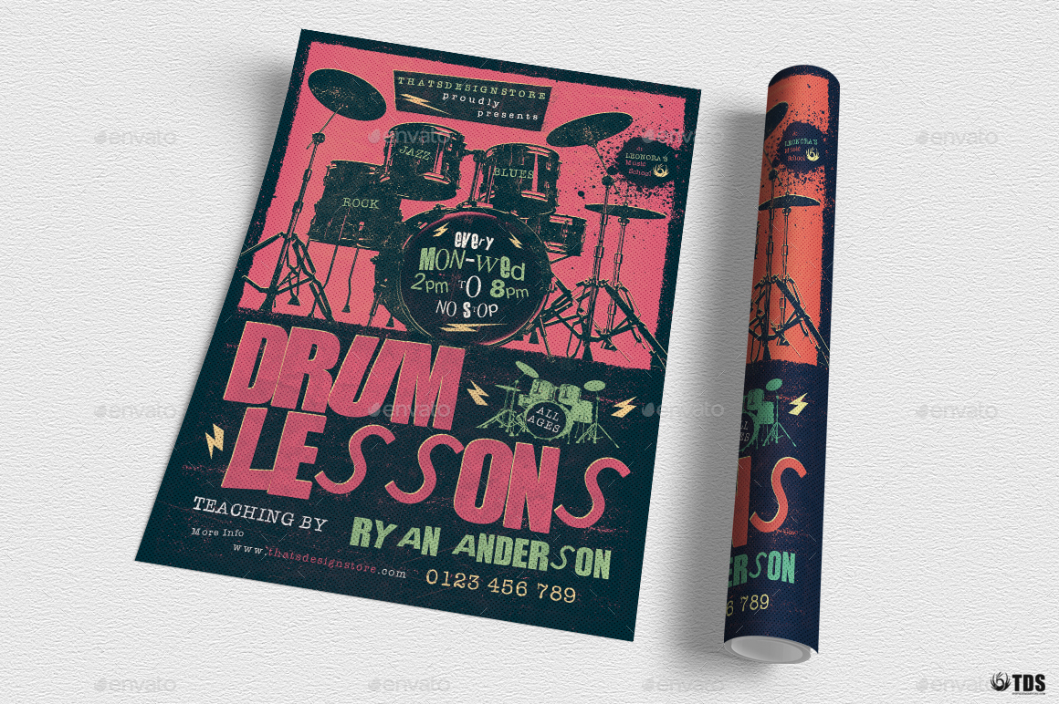 Drum Lessons Flyer Template V2, Print Templates | GraphicRiver