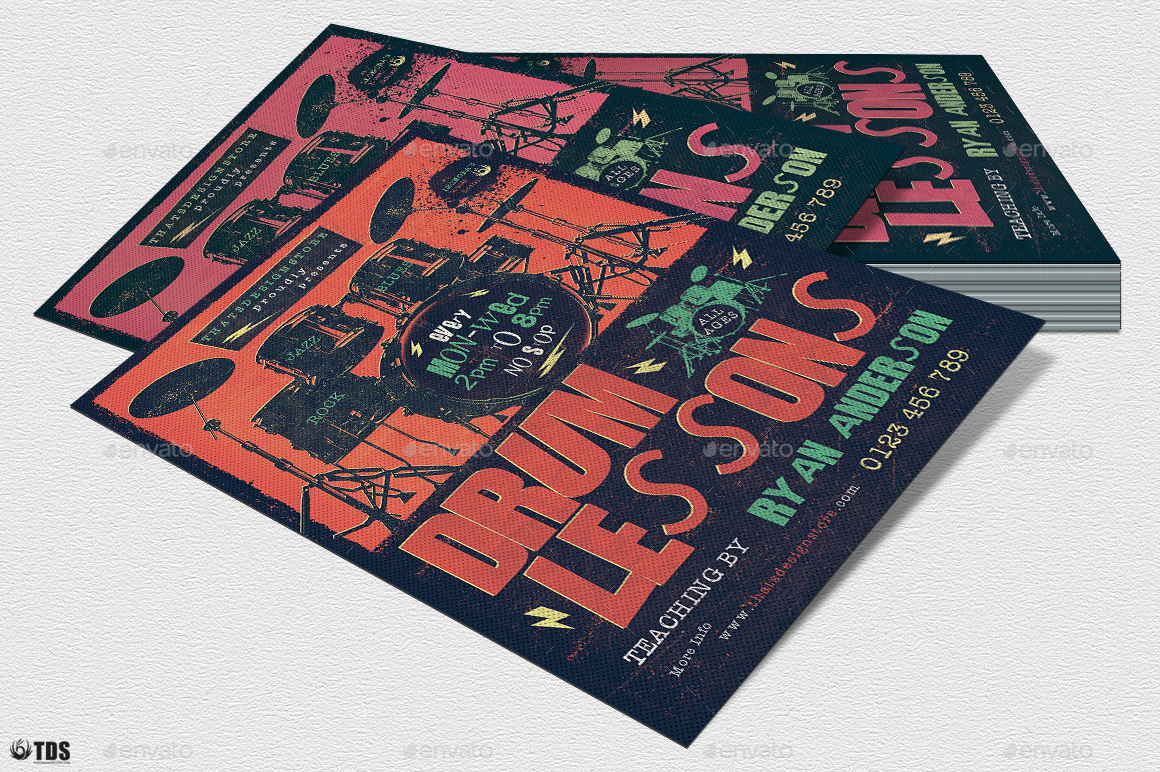 Drum Lessons Flyer Template V2, Print Templates | GraphicRiver