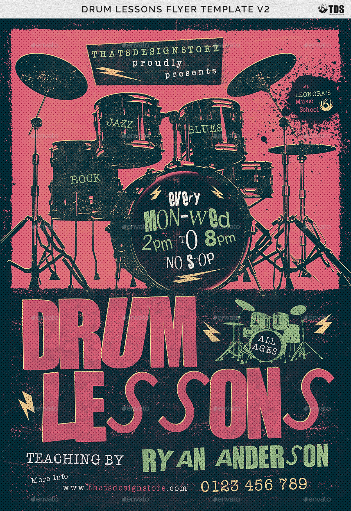 Drum Lessons Flyer Template V2, Print Templates | GraphicRiver