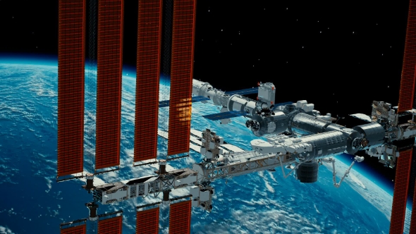 International Space Station ISS Revolving Over Earths Atmosphere ...