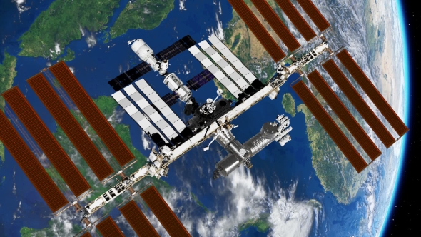 International Space Station ISS Revolving Over Earths Atmosphere ...