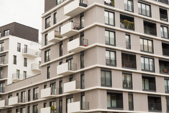 Contemporary design of multifamily living houses. Modern luxury ...