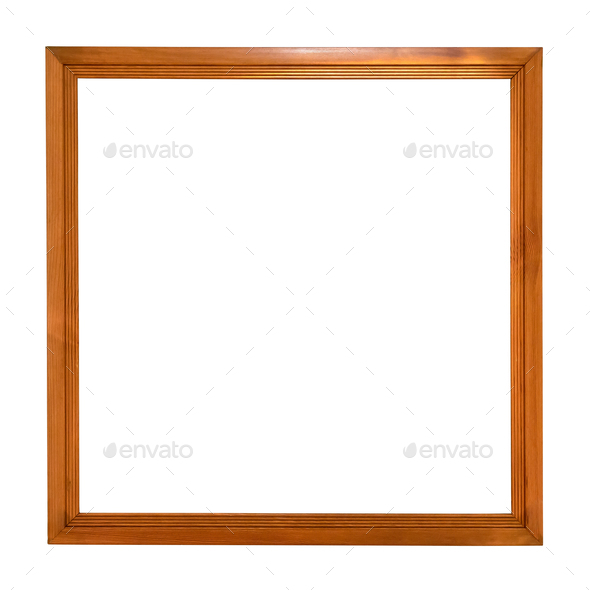 Square wooden picture frame on white background Stock Photo by mkos83