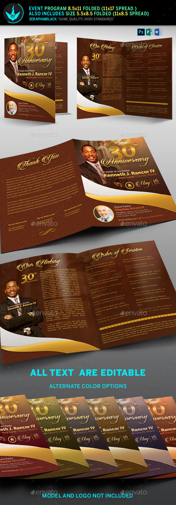 Gold Pastor's Anniversary Church Program Template by SeraphimBlack