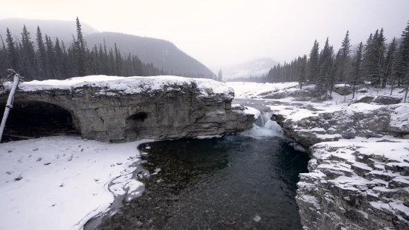 Snowy Winter River Waterfall in Snowstorm, Stock Footage | VideoHive