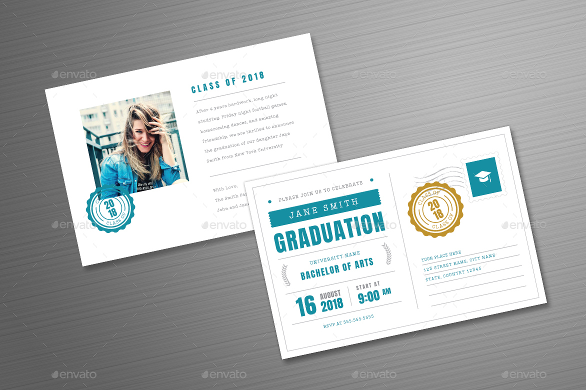 Postcard Graduation Invitation, Print Templates | GraphicRiver