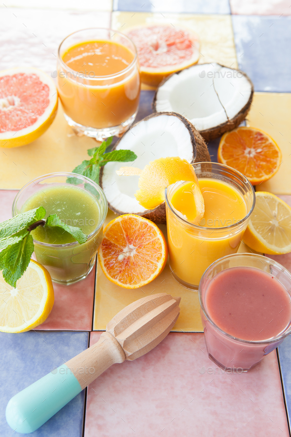 Variety of fresh smoothies Stock Photo by BarbaraNeveu | PhotoDune