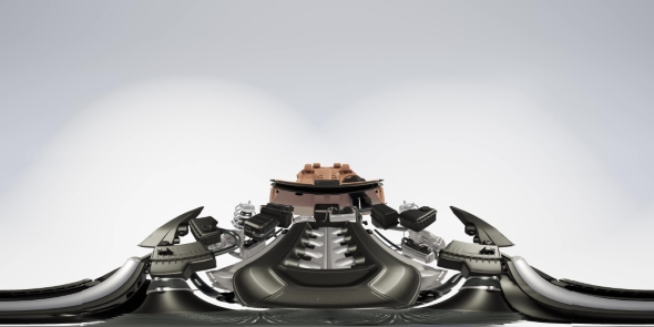 VR 360 Camera Moving Above Detailed Car Engine and Other Parts or the ...