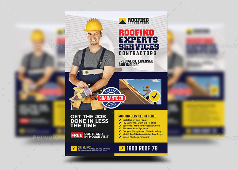 Roofing Installation and Repair Contractor Flyer, Print Templates ...