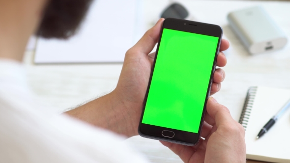Black Smartphone with Green Screen for Chroma Key Compositing the Hands ...